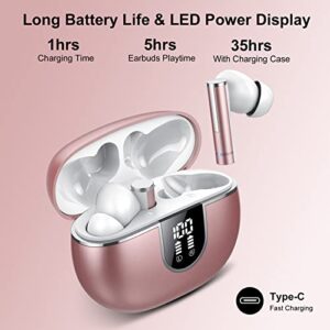 Lekaby Ear Buds Wireless Earbuds Bluetooth, 2023 New Bluetooth 5.3 in-Ear Headphones HiFi Stereo with 4 ENC Mic, 40Hrs Earbuds with LED Display, IP7 Waterproof Earphones for Phone Laptop TV (Pink)