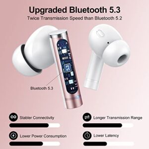 Lekaby Ear Buds Wireless Earbuds Bluetooth, 2023 New Bluetooth 5.3 in-Ear Headphones HiFi Stereo with 4 ENC Mic, 40Hrs Earbuds with LED Display, IP7 Waterproof Earphones for Phone Laptop TV (Pink)