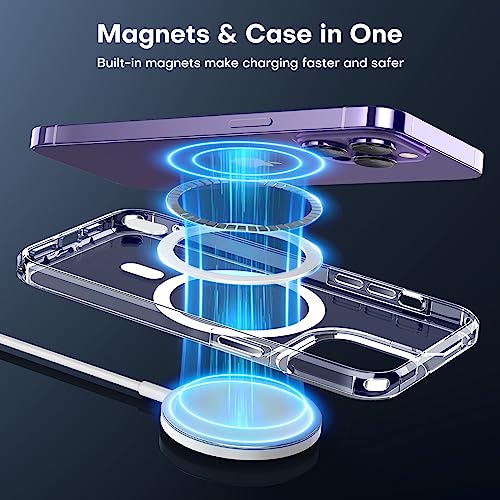 TAURI 5 in 1 Magnetic for iPhone 14 Pro Case, [Designed for Magsafe] with 2X Screen Protectors +2X Camera Lens Protectors, [Not-Yellowing] Shockproof Slim Phone Case for iPhone 14 Pro, Clear