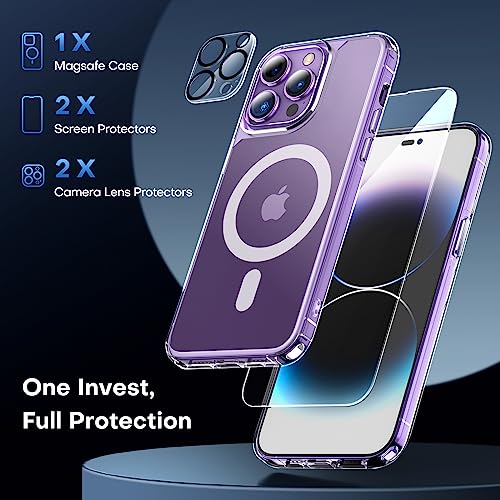 TAURI 5 in 1 Magnetic for iPhone 14 Pro Case, [Designed for Magsafe] with 2X Screen Protectors +2X Camera Lens Protectors, [Not-Yellowing] Shockproof Slim Phone Case for iPhone 14 Pro, Clear