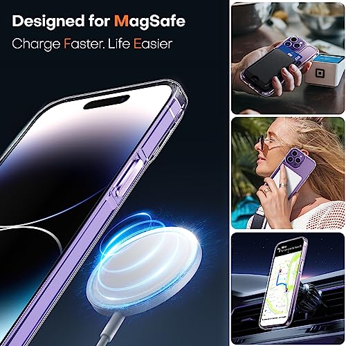 TAURI 5 in 1 Magnetic for iPhone 14 Pro Case, [Designed for Magsafe] with 2X Screen Protectors +2X Camera Lens Protectors, [Not-Yellowing] Shockproof Slim Phone Case for iPhone 14 Pro, Clear