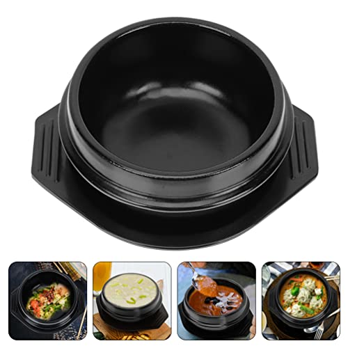 1 Set Korean Pot Ceramic Dolsot Bibimbap Pot Earthenware Bowl Cooking Soup Pot with Lid and Trivet Sizzling Hot Pot Casserole Dish for Korean Soup Food Black