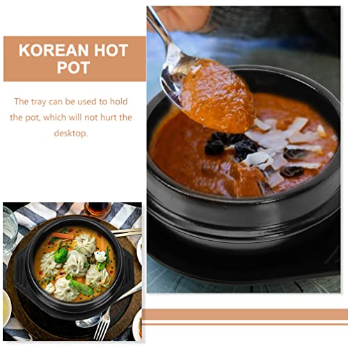 1 Set Korean Pot Ceramic Dolsot Bibimbap Pot Earthenware Bowl Cooking Soup Pot with Lid and Trivet Sizzling Hot Pot Casserole Dish for Korean Soup Food Black