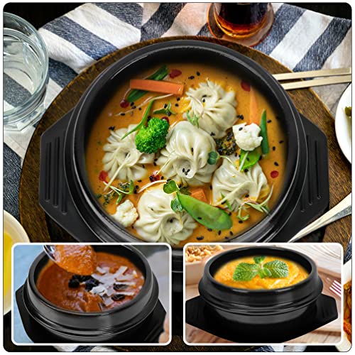 1 Set Korean Pot Ceramic Dolsot Bibimbap Pot Earthenware Bowl Cooking Soup Pot with Lid and Trivet Sizzling Hot Pot Casserole Dish for Korean Soup Food Black