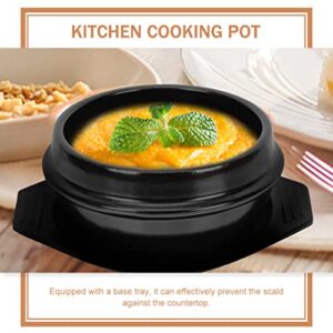 1 Set Korean Pot Ceramic Dolsot Bibimbap Pot Earthenware Bowl Cooking Soup Pot with Lid and Trivet Sizzling Hot Pot Casserole Dish for Korean Soup Food Black