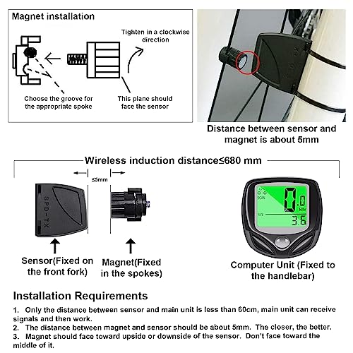 Bicycle Speedometer & Wireless Odometer for Bicycle Cycle Bike Computer with LCD Display & Multi-Functions