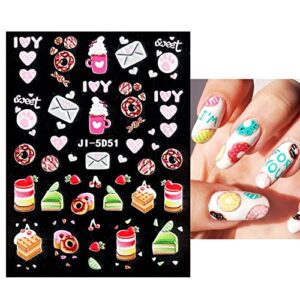 JMEOWIO 3D Embossed Cute Nail Stickers For Kids Nail Art Stickers Decals Self-Adhesive Pegatinas Uñas 5D Cake Nail Supplies Nail Art Design Decoration Accessories 4 Sheets