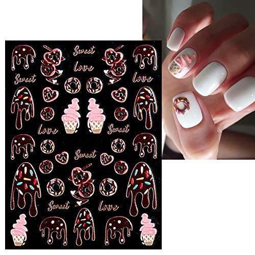 JMEOWIO 3D Embossed Cute Nail Stickers For Kids Nail Art Stickers Decals Self-Adhesive Pegatinas Uñas 5D Cake Nail Supplies Nail Art Design Decoration Accessories 4 Sheets