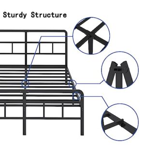 HOBINCHE Full Size Metal Bed Frame with Headboard and Footboard, 14 Inch Black Heavy Duty Mattress Foundation with Steel Slat Support, No Box Spring Needed,Noise Free