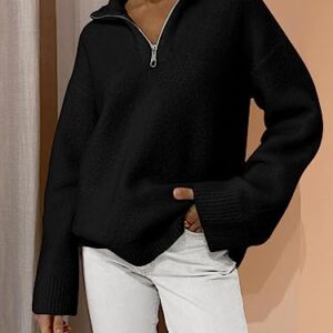 LILLUSORY Women's Black Oversized Quarter Half Zip Up Pullover Sweaters 2023 Fall Cashmere Fuzzy Knit Chunky Warm Light Lightweight Trendy Clothes Outfits