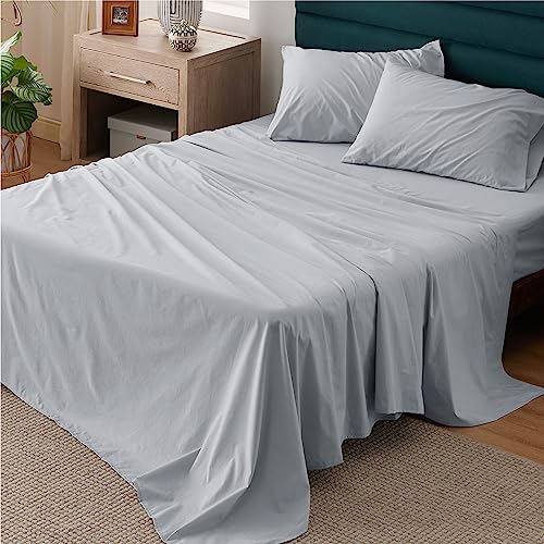 Bedsure 100% Cotton Sheets Queen Size - Soft Percale Sheets, 4 Pieces Grey Sheet Set, Breathable Cooling Queen Sheets, Cotton Bed Sheets with Deep Pocket Up to 16", Bedding Sheets & Pillowcases