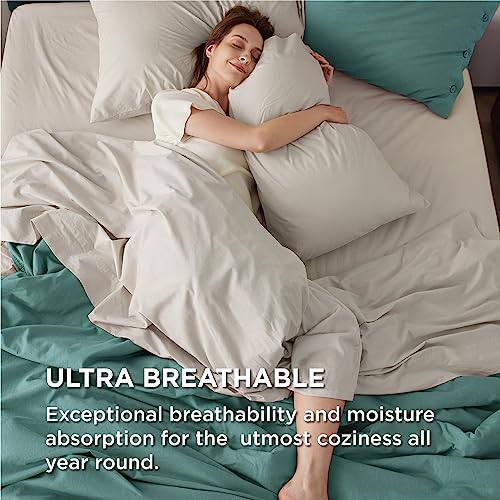 Bedsure 100% Cotton Sheets Queen Size - Soft Percale Sheets, 4 Pieces Grey Sheet Set, Breathable Cooling Queen Sheets, Cotton Bed Sheets with Deep Pocket Up to 16", Bedding Sheets & Pillowcases