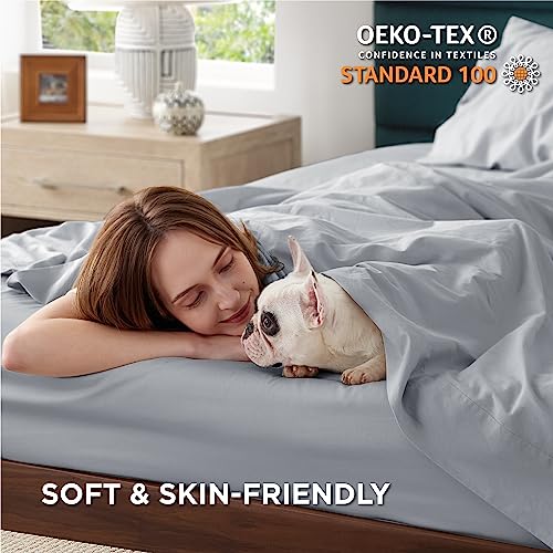 Bedsure 100% Cotton Sheets Queen Size - Soft Percale Sheets, 4 Pieces Grey Sheet Set, Breathable Cooling Queen Sheets, Cotton Bed Sheets with Deep Pocket Up to 16", Bedding Sheets & Pillowcases