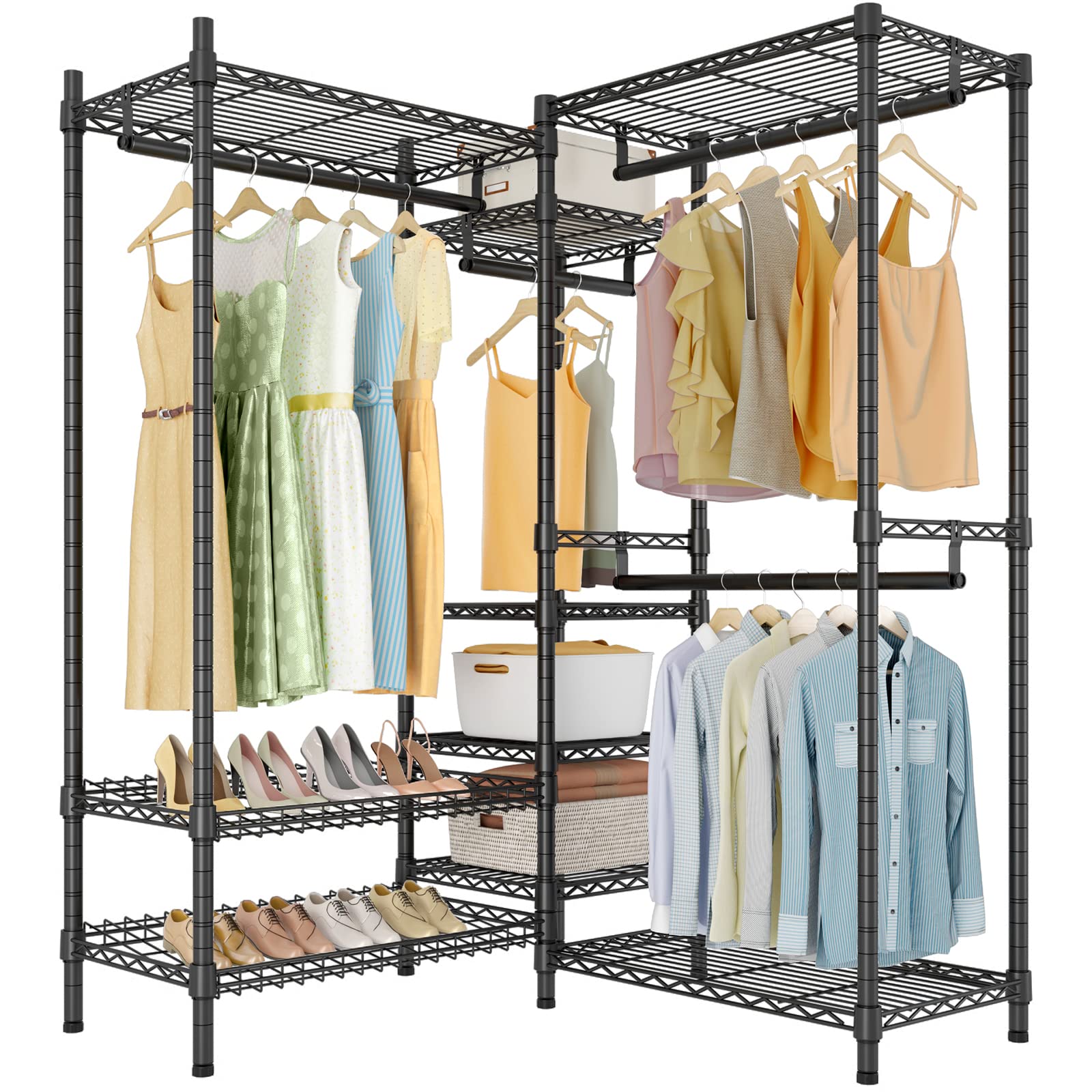 VIPEK L8i Basic Heavy Duty Garment Rack L-Shaped Wardrobe Space-Saving Corner Closet with Hanging Rod and Adjustable Shelves Freestanding Clothes Rack for Small Space, Black