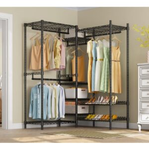 VIPEK L8i Basic Heavy Duty Garment Rack L-Shaped Wardrobe Space-Saving Corner Closet with Hanging Rod and Adjustable Shelves Freestanding Clothes Rack for Small Space, Black