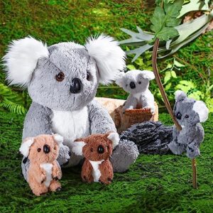 Lenwen 5 Pcs Koala Bear Stuffed Animal Set 12.6 Inch Mommy Koala Plush with 4 Cute Babies in Her Zippered Tummy Soft Cuddly Nursery Koala Plushie for Boys Girls Birthday Baby Shower Party Favor Gifts