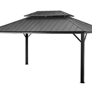 12x16 Outdoor Patio Hardtop Gazebo with Spliced Structure for Easy Assembly,Galvanized Steel Metal Double Roof Aluminum Permanent Frame with Netting and Curtains for Backyard Garden