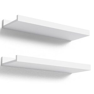 boswillon floating shelves wall mounted set of 2, modern white wall shelves for bedroom, nursery white shelves with lip, display picture ledge shelf for wall decor living room bathroom kitchen - white