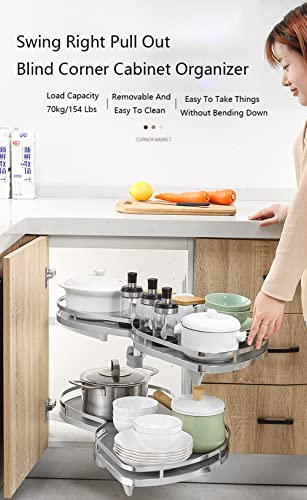 Pull Out Blind Corner Cabinet Organizer for More Than 860mm Cabinet, 2 Tier Swing Tray Right Blind Corner Kitchen Cabinet with Soft Close for Cupboard, Open Right