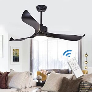 MOBECK 52'' Black Modern Ceiling Fans with Lights and Remote, Indoor Outdoor DC Motor Ceiling Fans with Lights LED for Living Room, Kitchen, Patio, Farmhouse, Bedroom, Gazebo