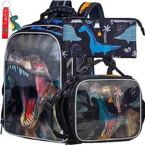 agsdon 3pcs kids backpack boys, 16" little kid dinosaur preschool school bookbag and lunch box