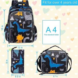 AGSDON 3PCS Kids Backpack Boys, 16" little Kid Dinosaur Preschool School Bookbag and Lunch Box