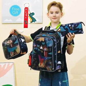 AGSDON 3PCS Kids Backpack Boys, 16" little Kid Dinosaur Preschool School Bookbag and Lunch Box