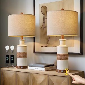 bobomomo 24.5" usb a+c 3-way dimmable touch control boho table lamp set of 2 for living room nightstand beside lamps for bedroom(include two bulbs)