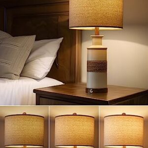 BOBOMOMO 24.5" USB A+C 3-Way Dimmable Touch Control Boho Table Lamp Set of 2 for Living Room Nightstand Beside Lamps for Bedroom(Include Two Bulbs)