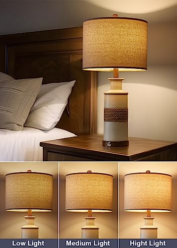 BOBOMOMO 24.5" USB A+C 3-Way Dimmable Touch Control Boho Table Lamp Set of 2 for Living Room Nightstand Beside Lamps for Bedroom(Include Two Bulbs)