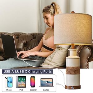 BOBOMOMO 24.5" USB A+C 3-Way Dimmable Touch Control Boho Table Lamp Set of 2 for Living Room Nightstand Beside Lamps for Bedroom(Include Two Bulbs)