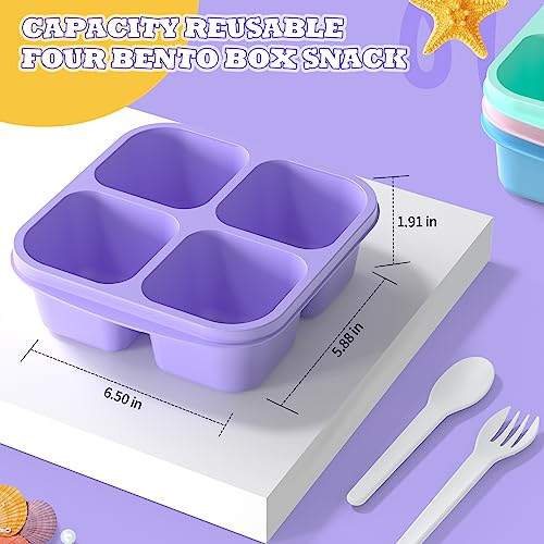 XGXN Meal Prep Containers (4 Pack), 4-Compartments Bento Lunch Box, Reusable BPA Free Food Prep Containers for Kids, Lunchable Kids Snack Container for School, Work, and Travel (G/P/B/P+White Lid)