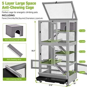 GUTINNEEN Ferret Cage Rat Cage 5 Levels Small Animal Cage for Chinchilla, Hedgehogs, Squirrel, Chameleon, Lizard, Gerbils Anti-Chewing