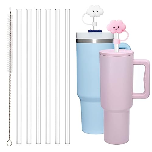 9Pcs for Stanley Cup Accessories,Replacement Straws for Stanley 40 oz 30 oz Cup Tumbler&Simple Modern Trek Tumbler 40 oz,Plastic Clear Reusable Straw with Cleaning Brush&Straw Covers