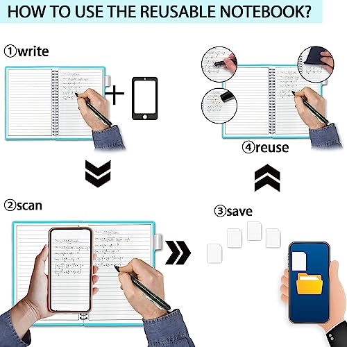 Smart Reusable Notebook, 5.9 x 8.5” Smart Notebook with Pen and Microfiber Cloth Included, Waterproof Reusable Notebook Digital Planner for Work School Journal Writing