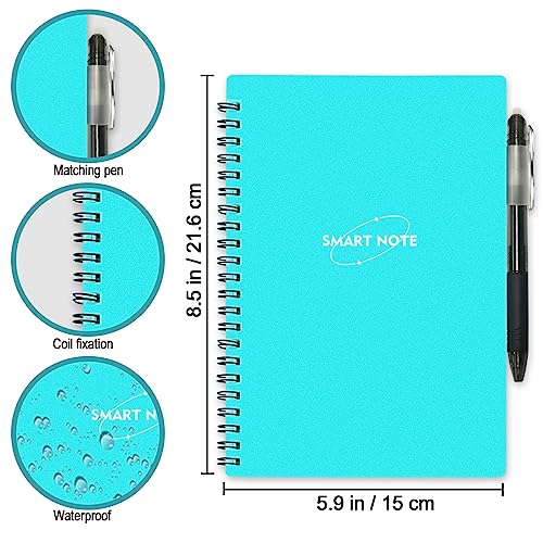 Smart Reusable Notebook, 5.9 x 8.5” Smart Notebook with Pen and Microfiber Cloth Included, Waterproof Reusable Notebook Digital Planner for Work School Journal Writing