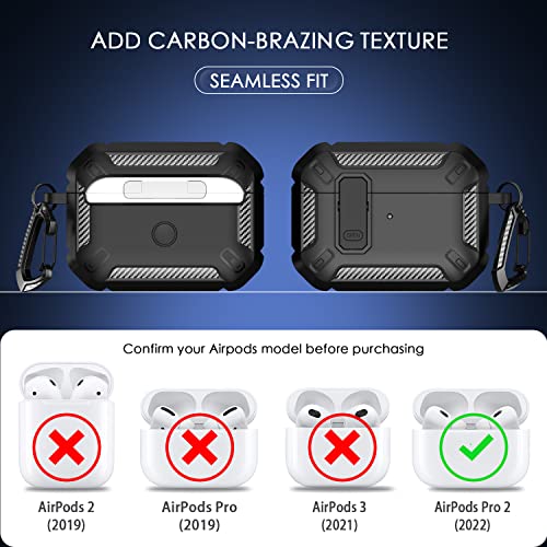 RFUNGUANGO AirPods Pro Case Cover with Cleaner Kit, Military Hard Shell Protective Armor with Lock for AirPod Pro Charging Case, Front LED Visible,Black