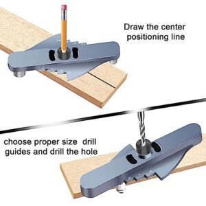 Pftjujudan Dowel Jig Kit,Line Scriber Drill Jig,Self Centering Drill Guide for Straight Holes,Adjustable Width Woodworking Locator Hand Tools,1/4", 5/16", 3/8" Drilling Guide Power Tool