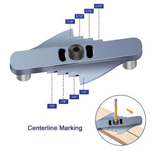 Pftjujudan Dowel Jig Kit,Line Scriber Drill Jig,Self Centering Drill Guide for Straight Holes,Adjustable Width Woodworking Locator Hand Tools,1/4", 5/16", 3/8" Drilling Guide Power Tool