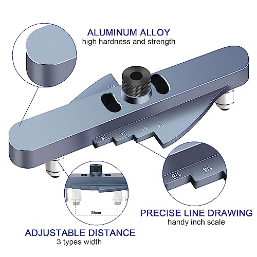 Pftjujudan Dowel Jig Kit,Line Scriber Drill Jig,Self Centering Drill Guide for Straight Holes,Adjustable Width Woodworking Locator Hand Tools,1/4", 5/16", 3/8" Drilling Guide Power Tool