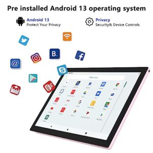 Tablet 2 in 1 6GB+64GB Tablet, 10 inch Android 13 Tablet Set, Tablets with Keyboard Case Mouse Stylus Screen Flim, ddr4 5G Wi-Fi WIFI6 10.1 IN HD Touch Screen 8MP Dual Camera, Games Tab, BT Tableta PC