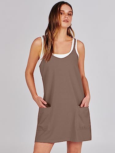 Caracilia Workout Dresses for Women 2023 Summer Casual Sleeveless Athletic Outfits Tennis Golf Sports Short Mini Dress with Built in Shapewear C112A5-qianka-L Coffee