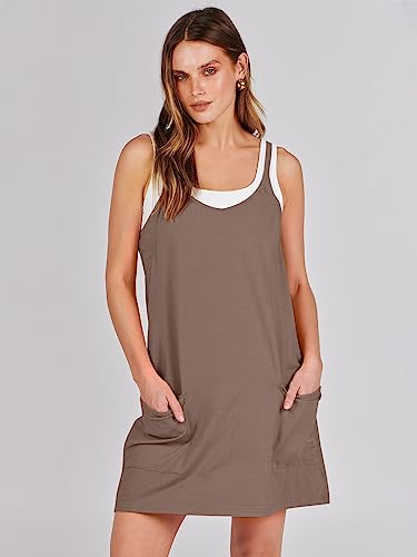 Caracilia Workout Dresses for Women 2023 Summer Casual Sleeveless Athletic Outfits Tennis Golf Sports Short Mini Dress with Built in Shapewear C112A5-qianka-L Coffee