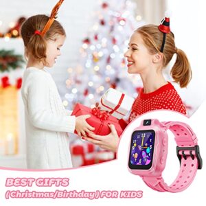 Kids Digital Watch Girls, Best Christmas Birthday Gifts for Age 3 4 5 6 7 8 9 Years Children,Touchscreen Toddler Sport Smart Watch with Camera FM MP3 Pedometer - Light Pink with 32GB SD Card