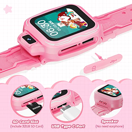 Kids Digital Watch Girls, Best Christmas Birthday Gifts for Age 3 4 5 6 7 8 9 Years Children,Touchscreen Toddler Sport Smart Watch with Camera FM MP3 Pedometer - Light Pink with 32GB SD Card