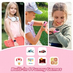 Kids Digital Watch Girls, Best Christmas Birthday Gifts for Age 3 4 5 6 7 8 9 Years Children,Touchscreen Toddler Sport Smart Watch with Camera FM MP3 Pedometer - Light Pink with 32GB SD Card