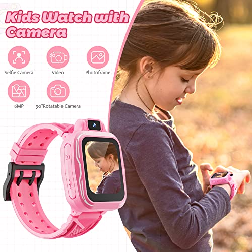 Kids Digital Watch Girls, Best Christmas Birthday Gifts for Age 3 4 5 6 7 8 9 Years Children,Touchscreen Toddler Sport Smart Watch with Camera FM MP3 Pedometer - Light Pink with 32GB SD Card