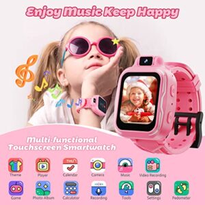 Kids Digital Watch Girls, Best Christmas Birthday Gifts for Age 3 4 5 6 7 8 9 Years Children,Touchscreen Toddler Sport Smart Watch with Camera FM MP3 Pedometer - Light Pink with 32GB SD Card