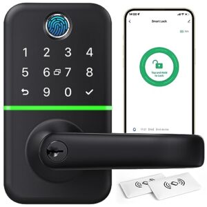 keypad smart door lock with handle: kucacci keyless entry door lock - digtal door lock with keypad - fingerprint door lever lock deadbolt alternative - ip66 waterproof wi-fi smart lock for front door