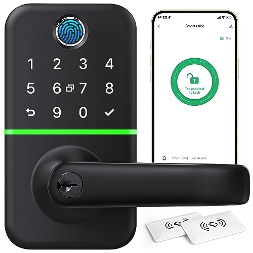 Keypad Smart Door Lock with Handle: Kucacci Keyless Entry Door Lock - Digtal Door Lock with Keypad - Fingerprint Door Lever Lock Deadbolt Alternative - IP66 Waterproof Wi-Fi Smart Lock for Front Door